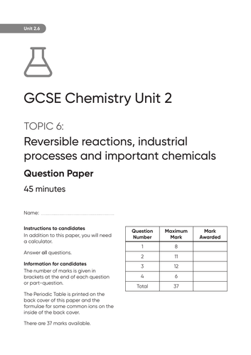 WJEC GCSE Chemistry Unit 2.6 — Question booklets | Teaching Resources