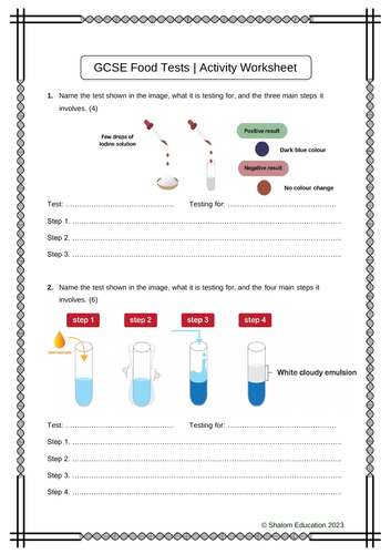 GCSE Biology - Food Tests Activity Worksheet | Teaching Resources