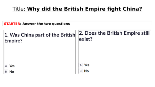 KS3 China: Opium Wars and the British Empire | Teaching Resources