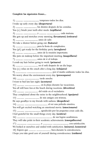 Reflexive verbs in Spanish / Los verbos reflexivos - Complete Guide ...