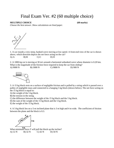 2 Physics Final Exams Grade 12 Physics Exams With Answers 60 Multiple
