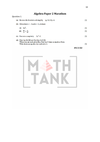 Algebra Worksheet Paper 2 - O level/IGSCE Mathematics | Teaching Resources