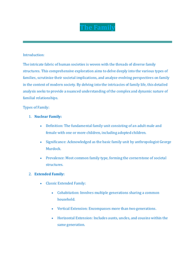 IGCSE SOCIOLOGY: FAMILY | Teaching Resources