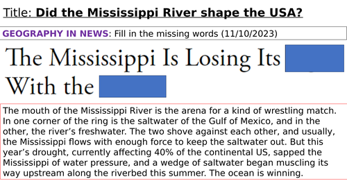 KS3 the USA: the Mississippi River and its input into US's economy ...