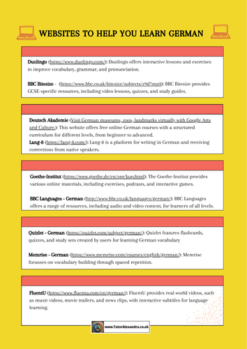 GERMAN Website Recommendations | Teaching Resources