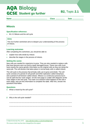 B2.1 Cell division | Teaching Resources