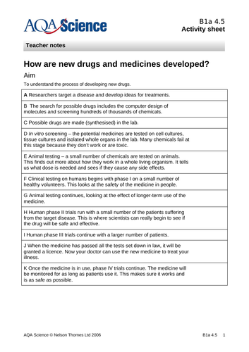B6.4 Developing drugs | Teaching Resources
