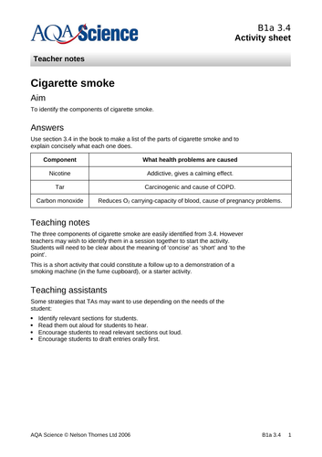 B7.3 Smoking and the risk of disease | Teaching Resources