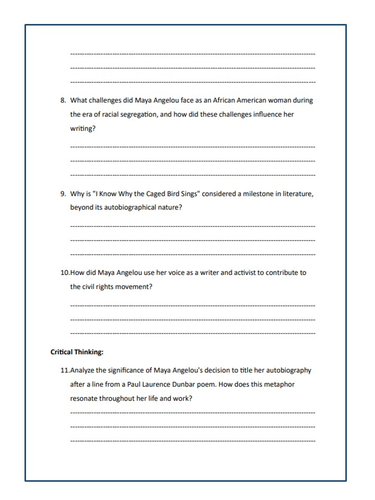NON-FICTION-MAYA ANGELOU-COMPREHENSION | Teaching Resources