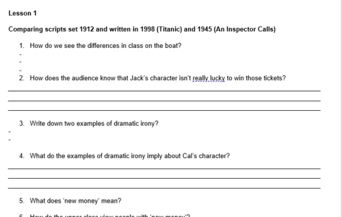 An Inspector Calls Script and Titanic Movie | Teaching Resources