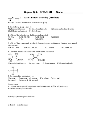 3 NAMING ORGANIC COMPOUNDS QUIZZES SCH4U Grade 12 Chemistry Quizzes ...