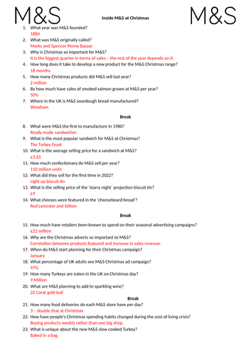 Business documentary worksheet - Inside M&S at Christmas | Teaching ...