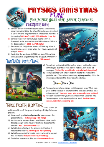 GCSE CHRISTMAS PHYSICS FUN RESOURCES! | Teaching Resources