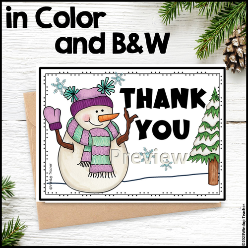 Snowman Thank You Note Cards - Christmas Present Thank You Teacher to ...