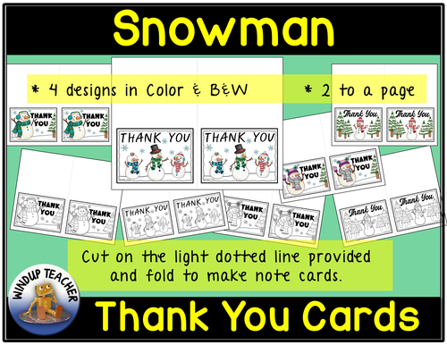 Snowman Thank You Note Cards - Christmas Present Thank You Teacher to ...