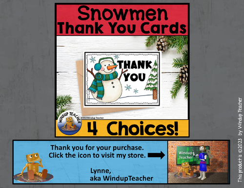 Snowman Thank You Note Cards - Christmas Present Thank You Teacher to ...