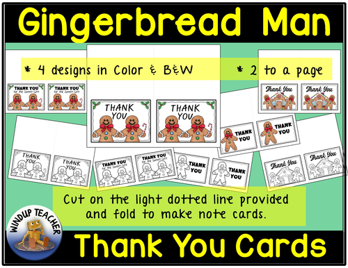 Gingerbread Man Thank You Note Cards - Teacher or Student for Christmas ...
