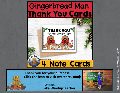 Gingerbread Man Thank You Note Cards - Teacher or Student for Christmas ...