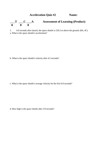4 ACCELERATION QUIZZES WITH ANSWERS Linear Acceleration and Projectile ...
