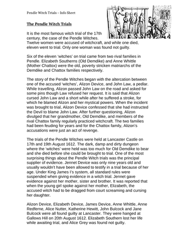 Pendle Witch Trials - KS3 History Stuarts | Teaching Resources