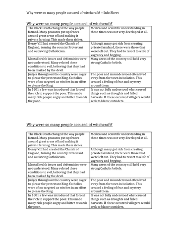 Reasons for Witch Hunt - KS3 History Stuarts | Teaching Resources