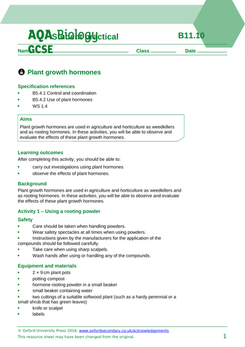B11.9 Plant hormones and plant responses | Teaching Resources