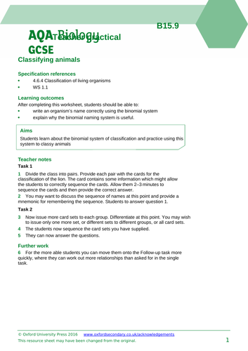 B15.9 Classification | Teaching Resources