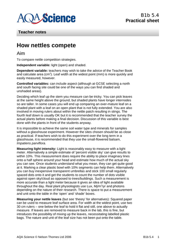 B16.5 Competition in plants | Teaching Resources
