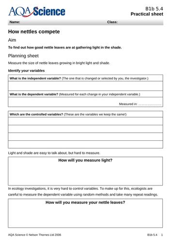 B16.5 Competition in plants | Teaching Resources