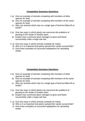 B16.5 Competition in plants | Teaching Resources