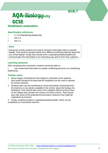 B18.7 Maintaining biodiversity | Teaching Resources