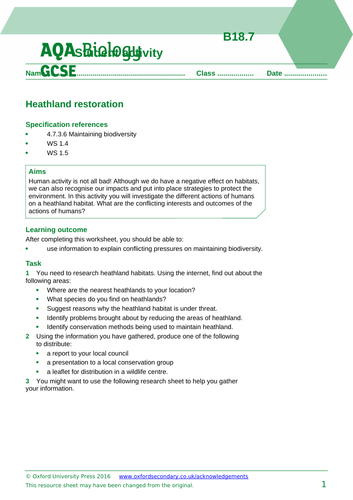 B18.7 Maintaining biodiversity | Teaching Resources