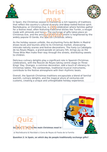 Spain Spanish Christmas Reading and Quiz | Teaching Resources