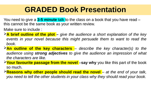 Silent Reading - Book Presentation Assessment | Teaching Resources