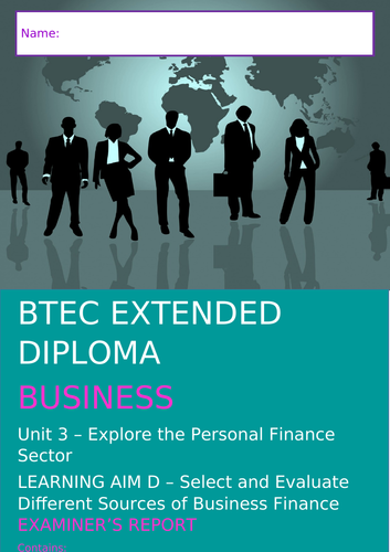 BTEC Business Level 3 Unit 3 Personal & Business Finance Learning Aim D Exam Practice | Teaching ...