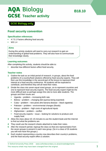 B18.10 Factors affecting food security | Teaching Resources