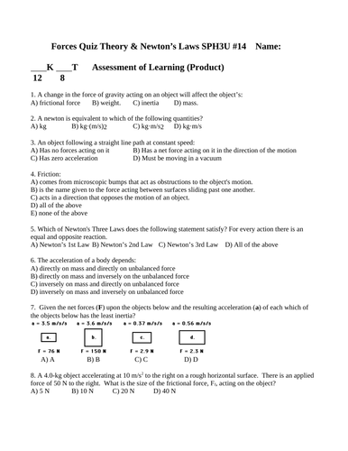 6 FORCES QUIZZES WITH ANSWERS Friction Weight Dynamics Newton's 1st 2nd ...