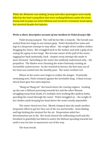 The Titanic: Violet Jessop (Y6 Writing) | Teaching Resources