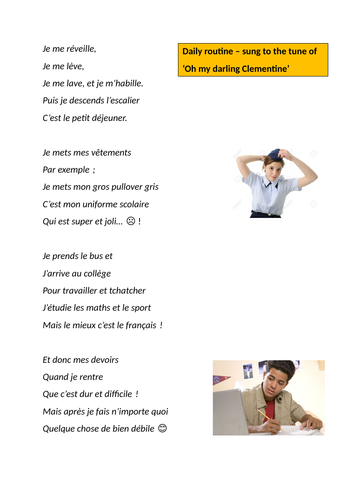 French - Basic GCSE / KS3 song for the Daily Routine | Teaching Resources