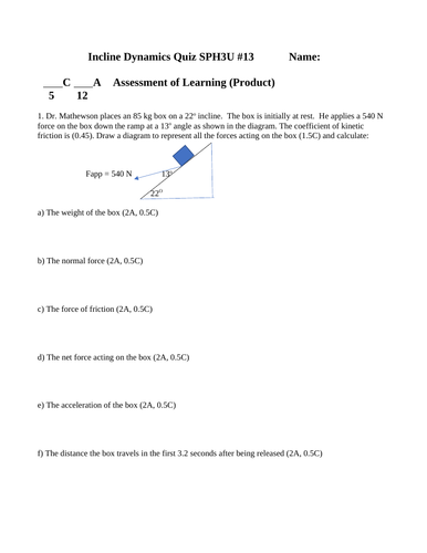 4 INCLINE PLANE PHYSICS QUIZZES WITH ANSWERS Dynamics Quizzes Forces ...