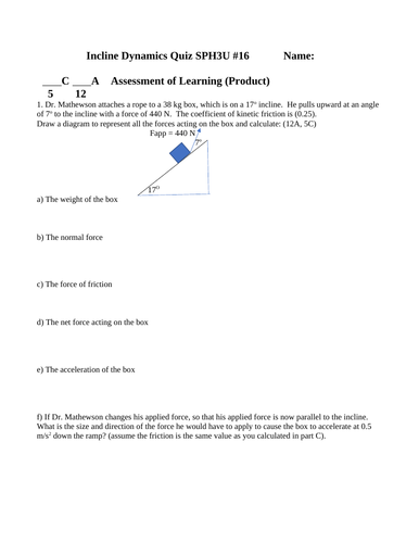 4 INCLINE PLANE PHYSICS QUIZZES WITH ANSWERS Dynamics Quizzes Forces ...