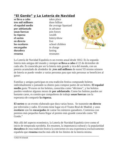 El Gordo y La Lotería de Navidad Lectura: Spanish National Christmas ...