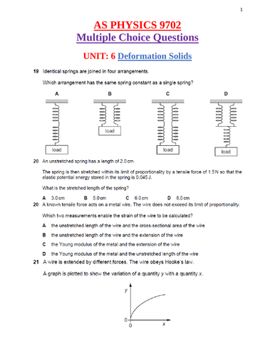 AS PHYSICS 9702: Deformation of Solids | Teaching Resources