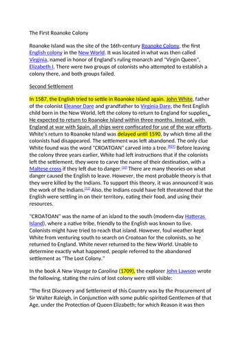 THE ROANOKE MYSTERY - an interactive game | Teaching Resources