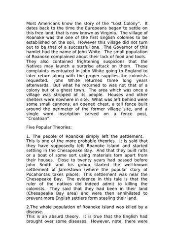 THE ROANOKE MYSTERY - an interactive game | Teaching Resources