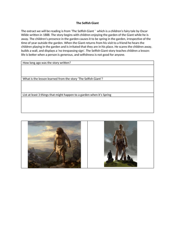 The Selfish Giant Oscar Wilde Fiction Comprehension and Writing KS3 ...