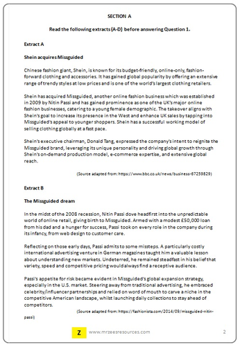 Edexcel A Level Business Paper 3 (2024) - Clothing retail and ...