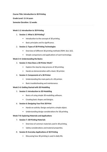 3D Printing Curriculum template for ages 11-14 | Teaching Resources