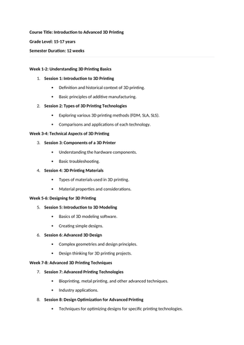 3D printing curriculum age 15-17 | Teaching Resources