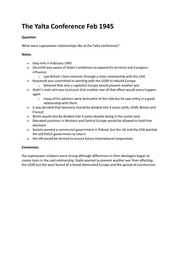 Complete GCSE History Cold War Grade 9 Summary Notes for AQA and ...